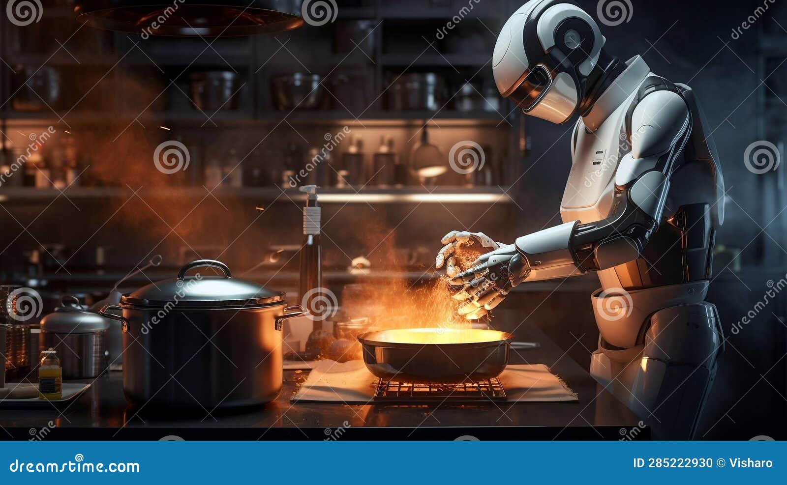 Robot Chef Cooking at a Stove Stock Illustration - Illustration of ...