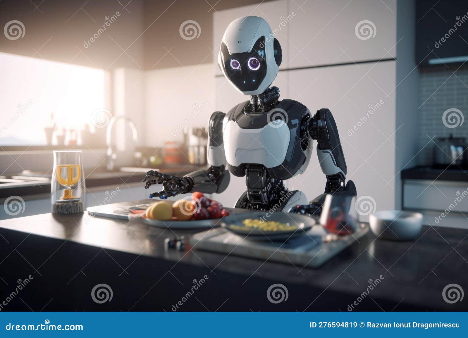 Robot Chef in the Kitchen, Preparing Breakfast with Advanced AI ...