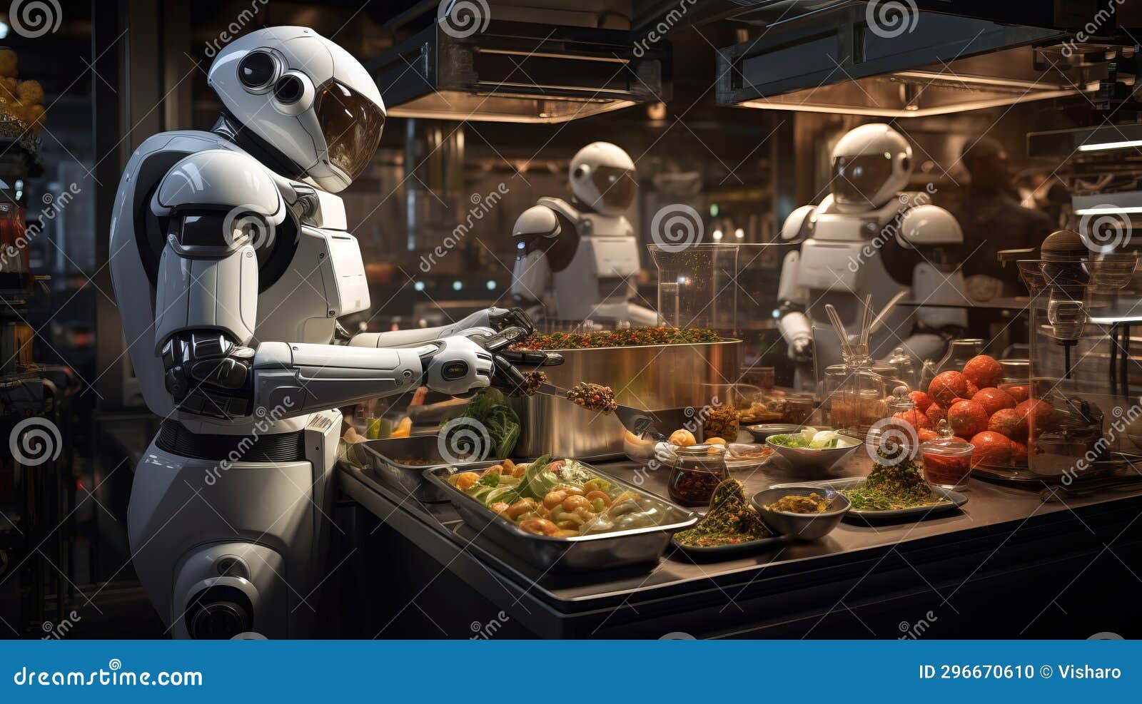 Robot Chefs Working in the Kitchen Stock Illustration - Illustration of ...