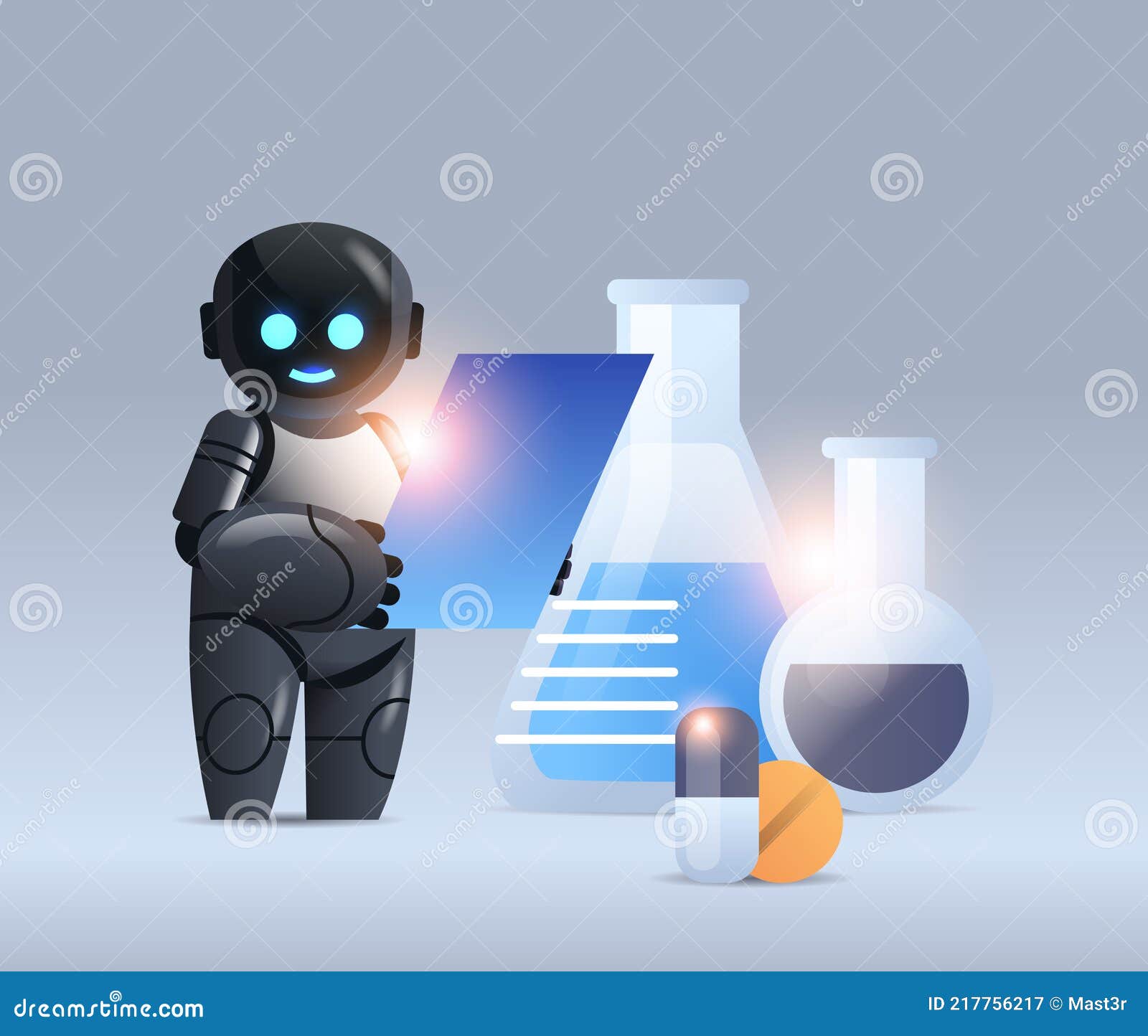 Robot Chemist With Test Tubes Making Chemical Experiment In Lab