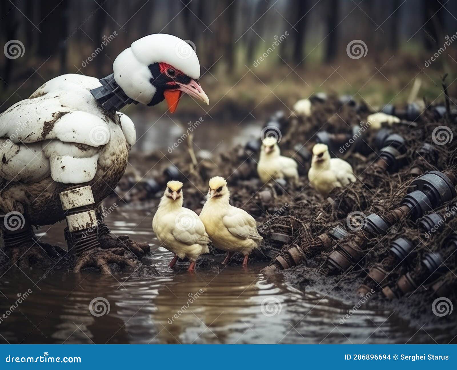 Robot Chicken, a Chicken with a Robot Head, is Standing in a Pond with ...
