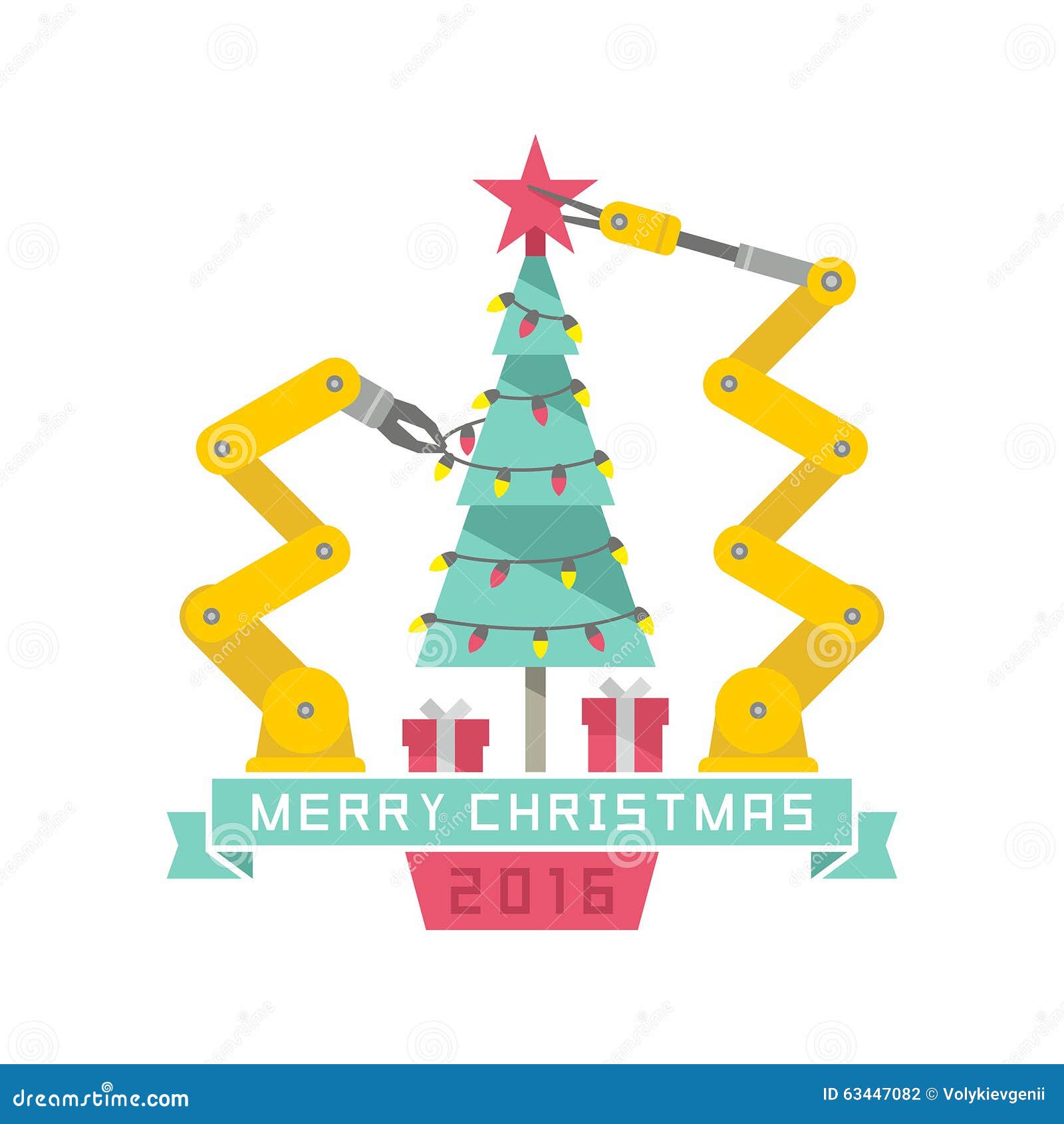 Robot and Christmas tree stock vector. Illustration of santa - 63447082
