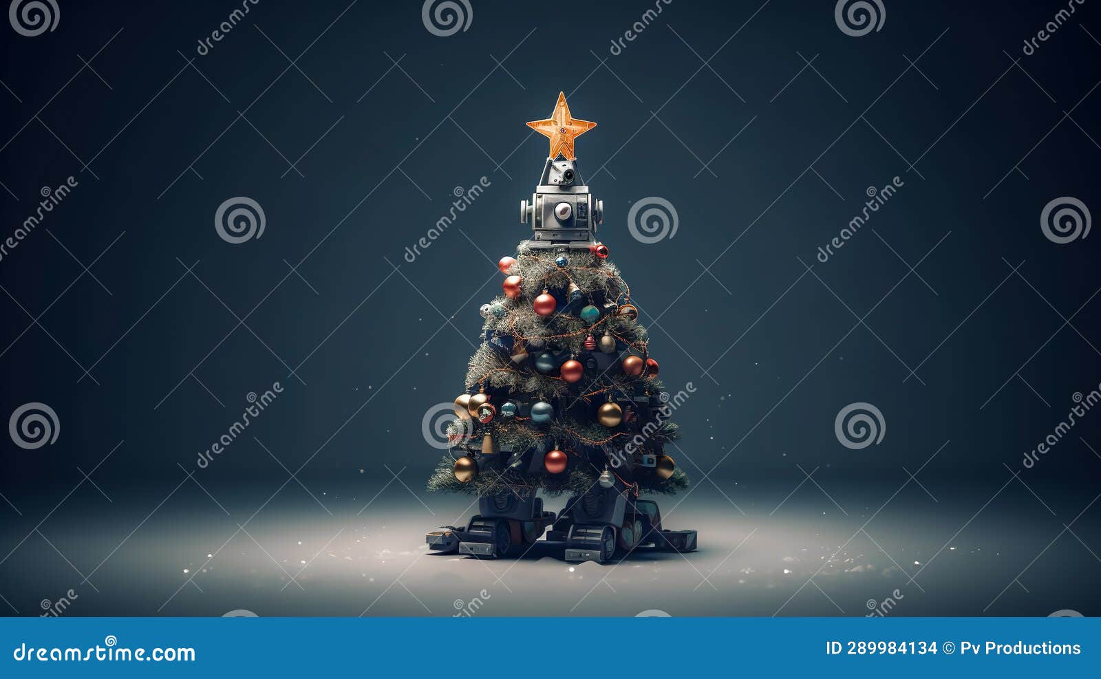 Robot Christmas Tree Decorated with Christmas Balls, Generative AI ...