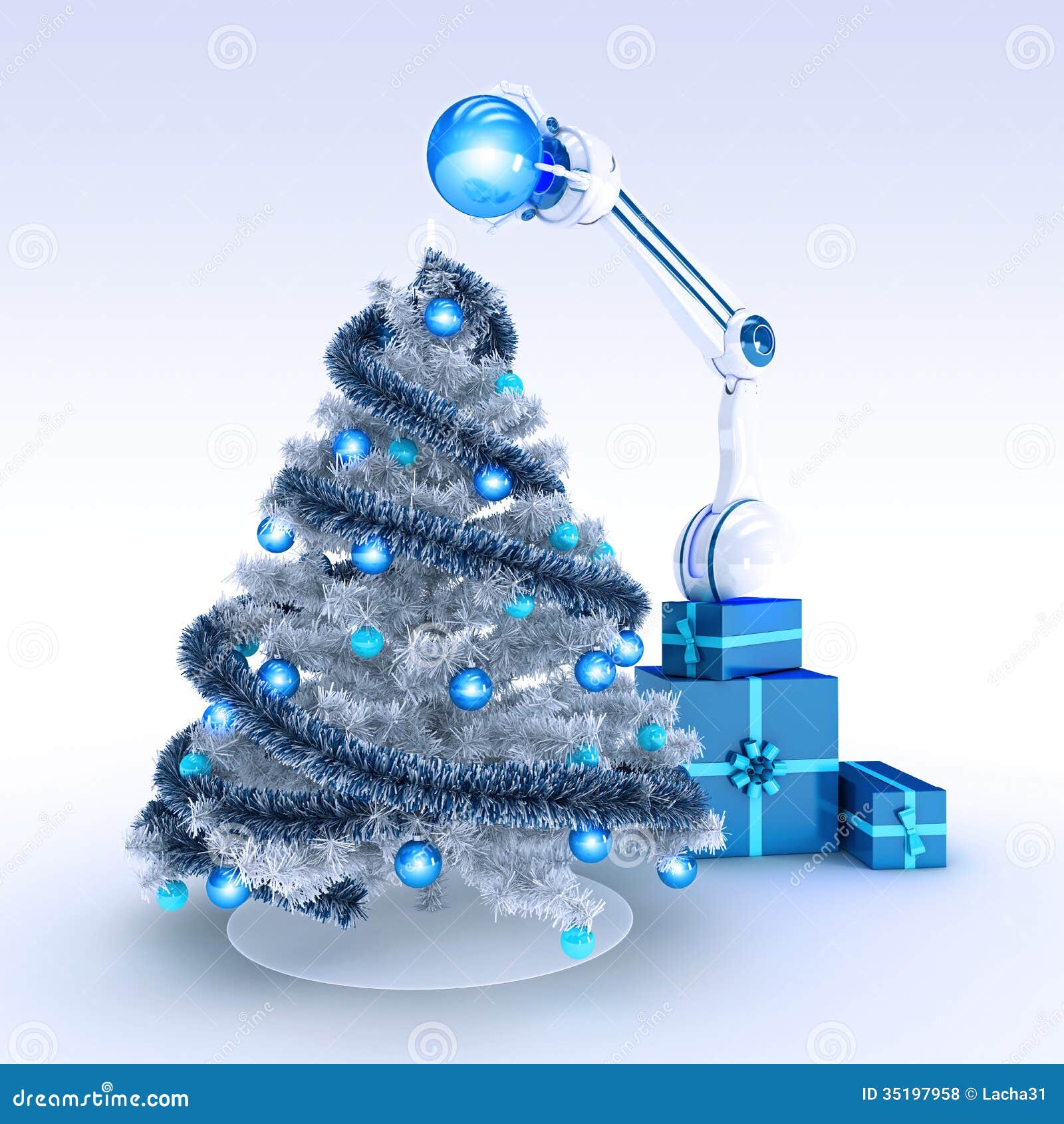 Robot and Christmas tree stock illustration. Illustration of december ...
