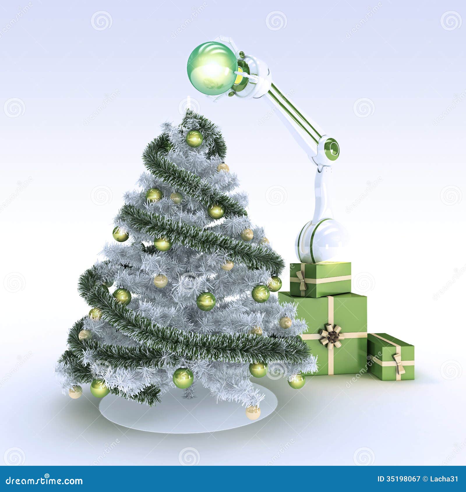 Robot and Christmas tree stock illustration. Illustration of present ...