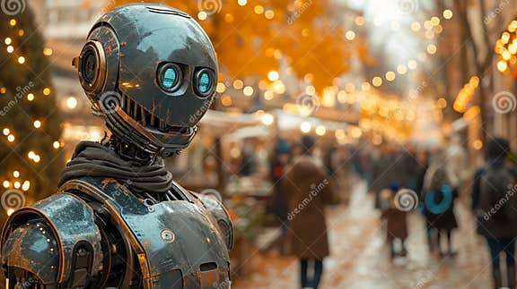 Robot in the city stock illustration. Illustration of intelligence ...