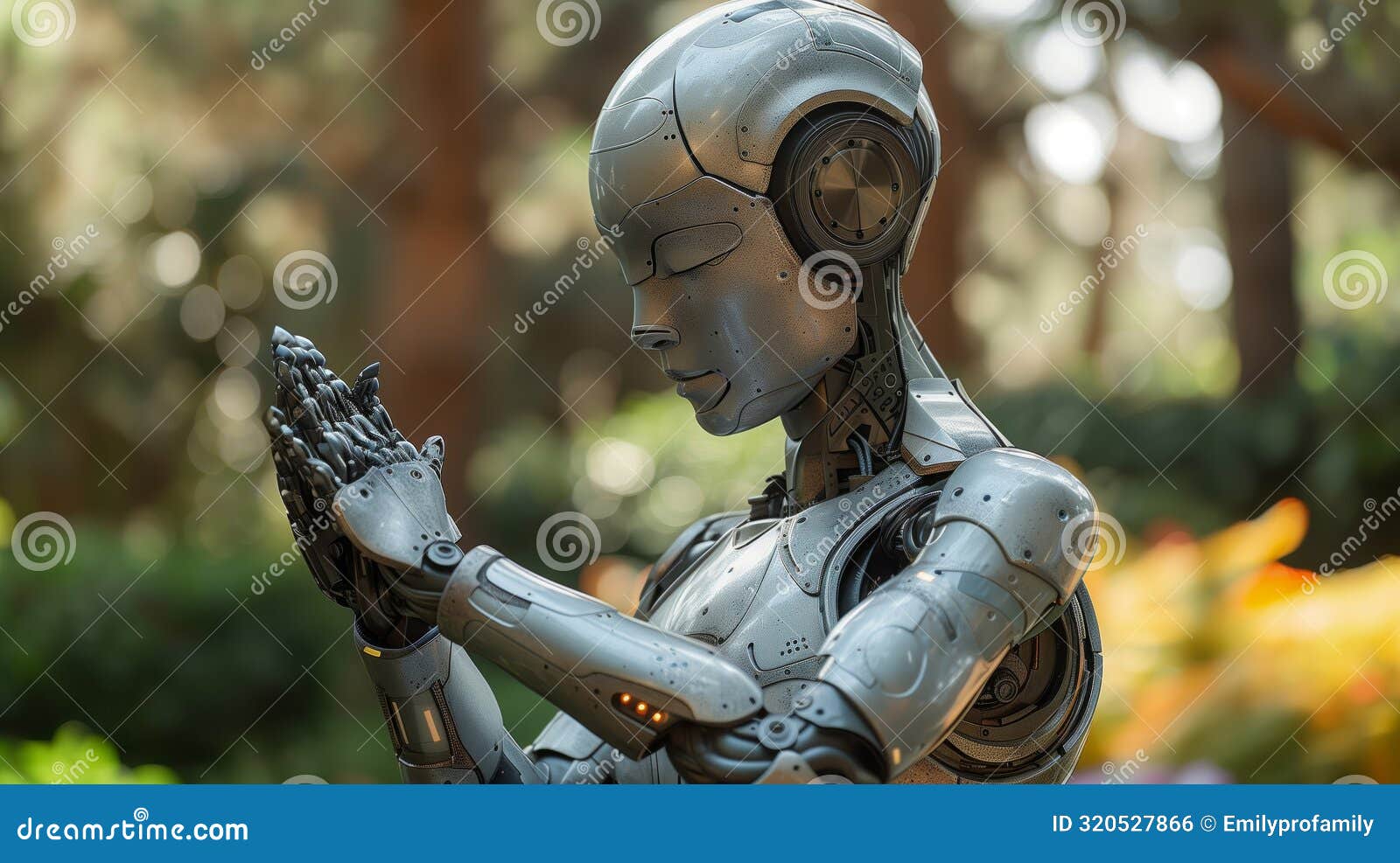 Robot Praying in Front of Tree Stock Photo - Image of robotics ...