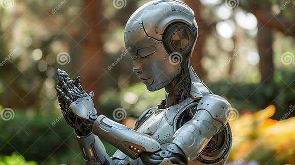 Robot Praying in Front of Tree Stock Photo - Image of robotics ...