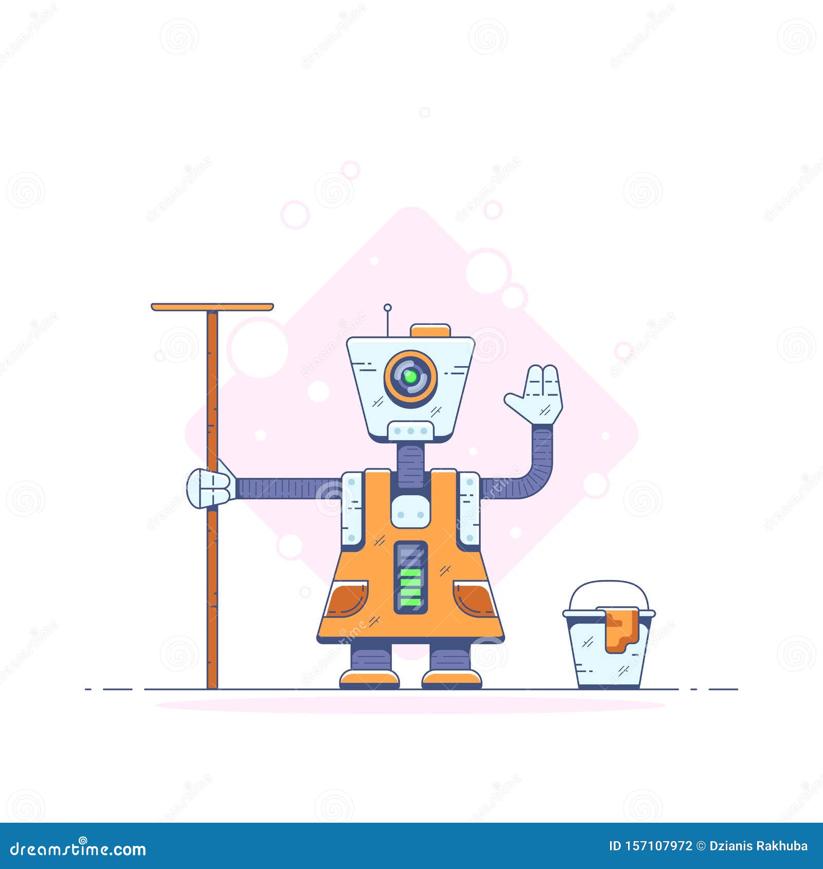 Robot Cleaner Illustration in Linear Flat Style Stock Vector ...
