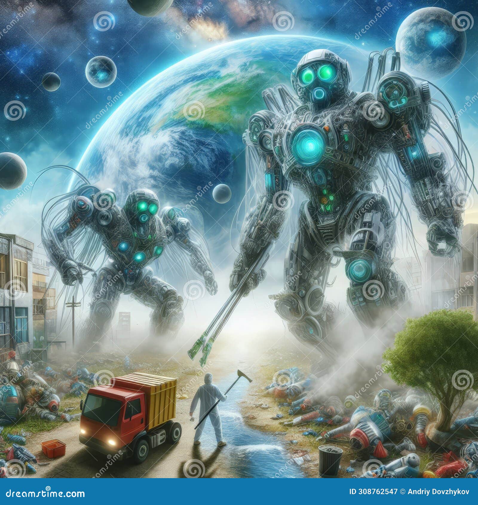 The Robot Cleans the Earth of Debris and Pollution. Ecology and Planet ...