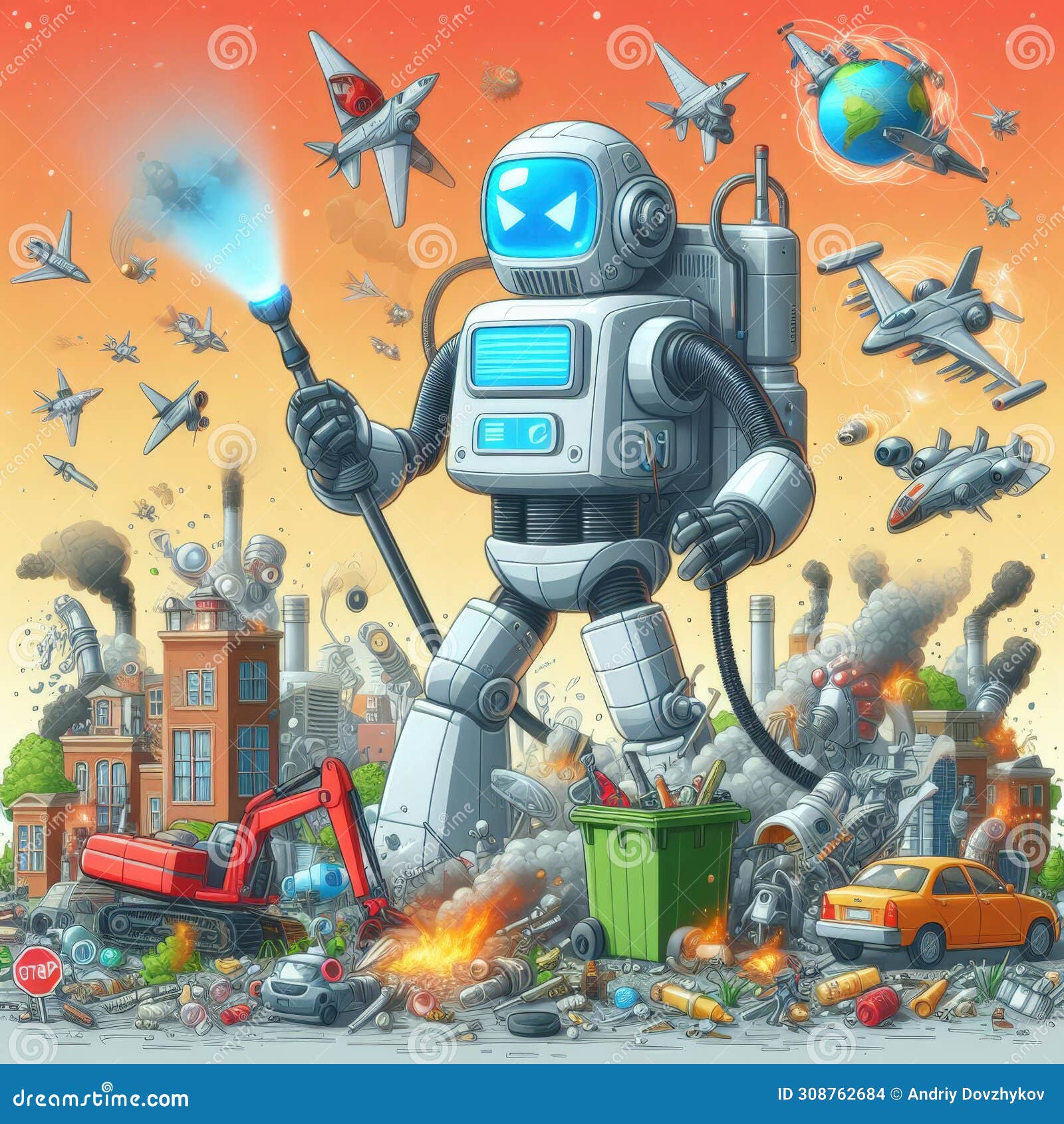The Robot Cleans the Earth of Debris and Pollution. Ecology and Planet ...