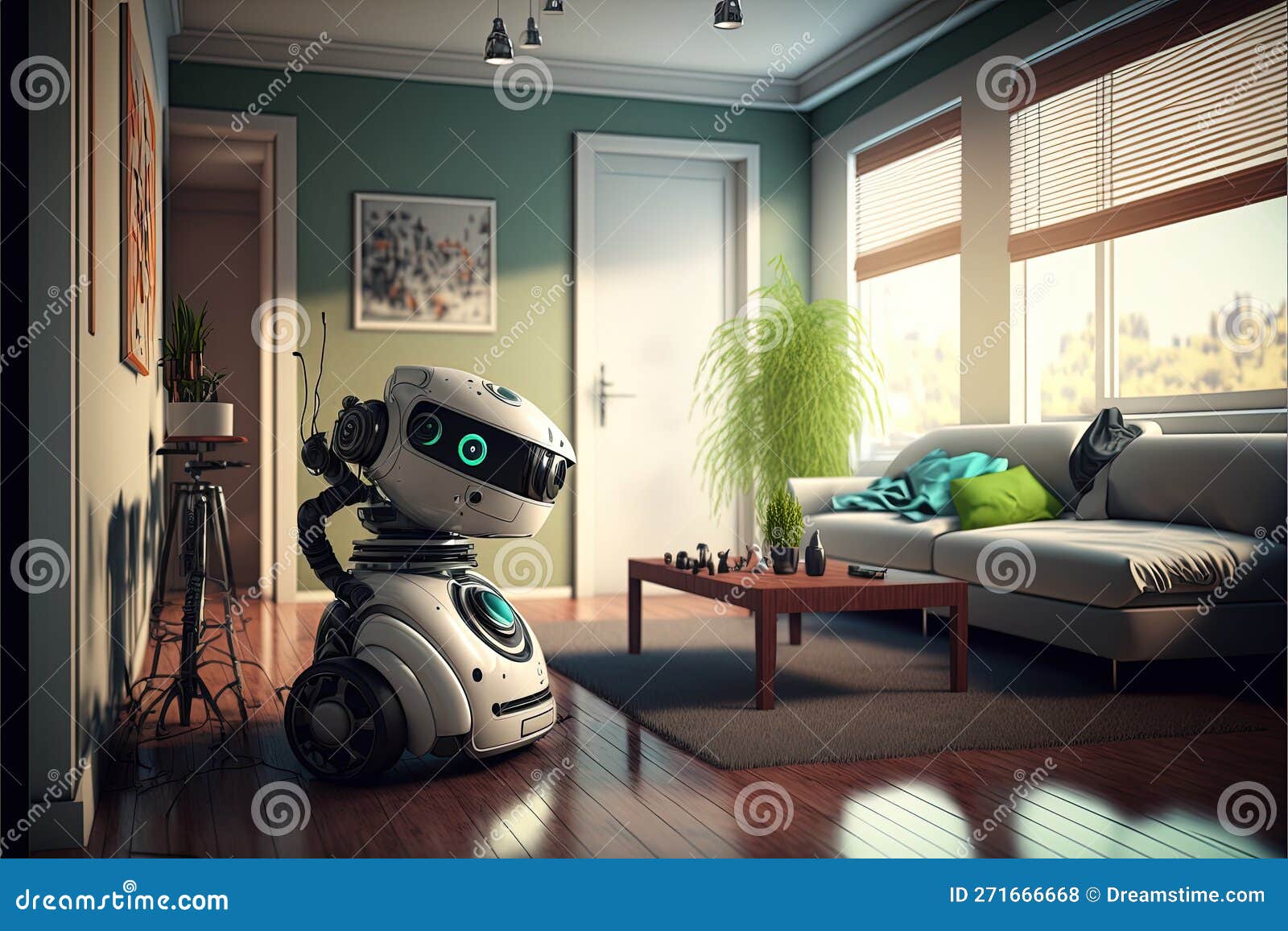 Robot Cleans House. Professional Robot Cleaner Robotic Janitor in Smart ...