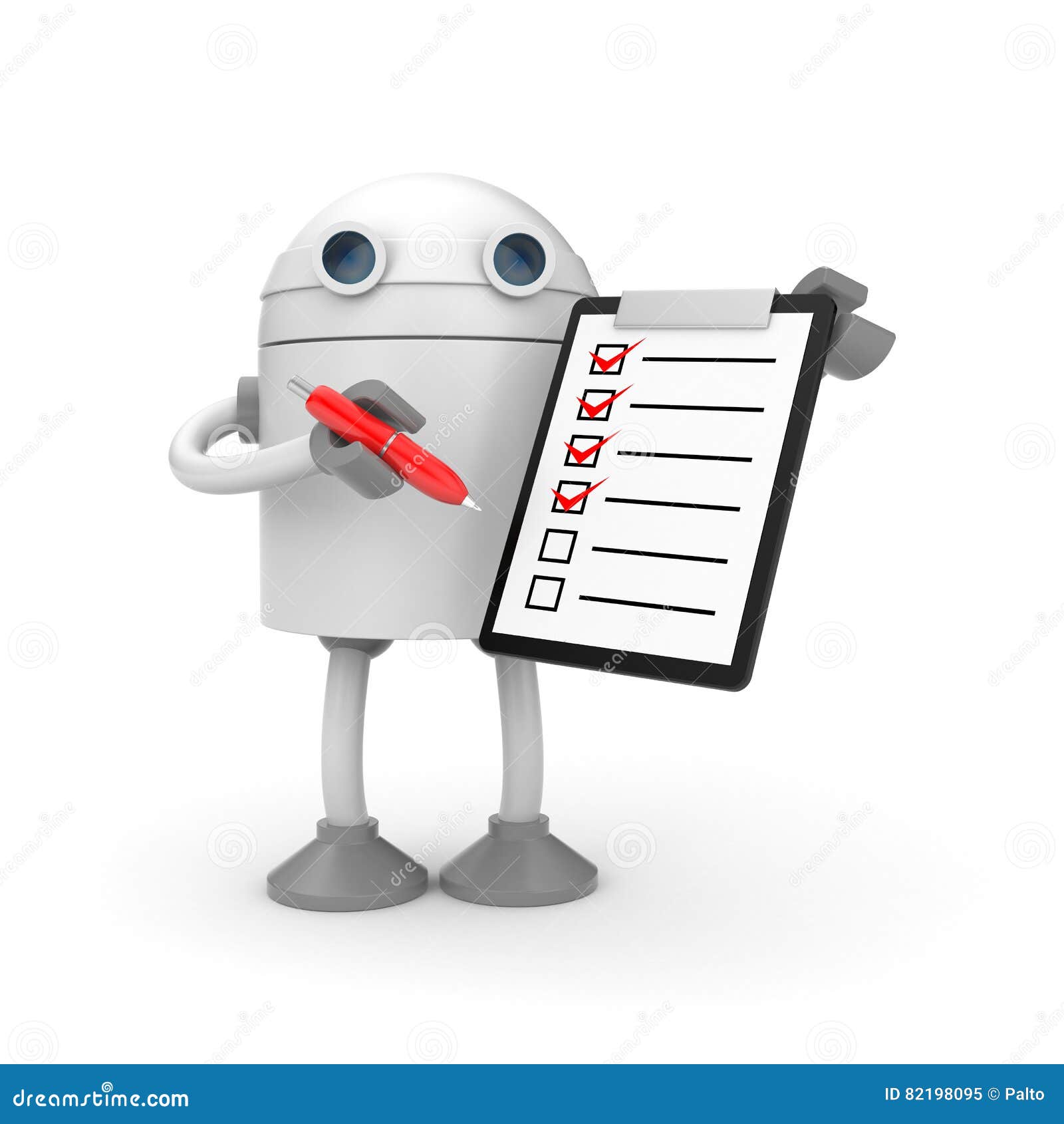 Robot with Clipboard and Red Checkmark Stock Illustration ...