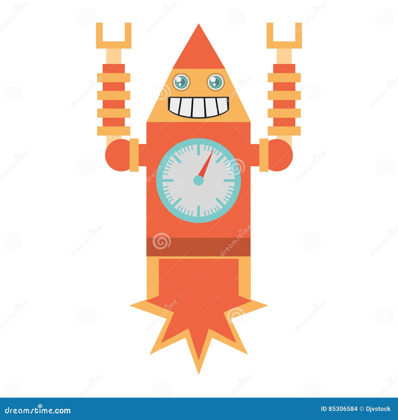 Robot Clock Laungh Rocket Smile Stock Illustration - Illustration of ...