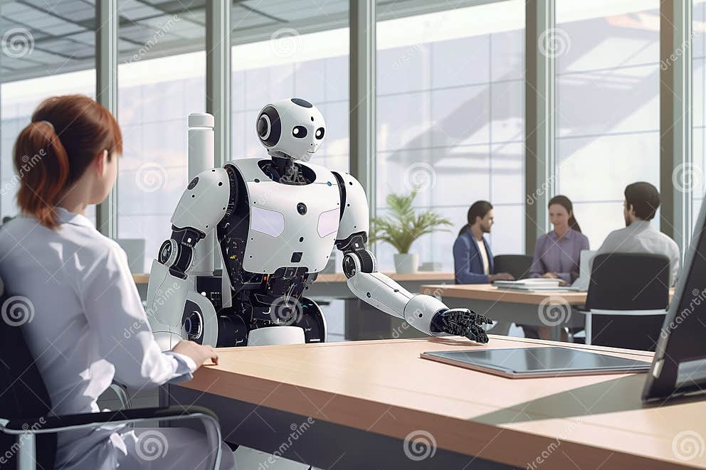 Robot Co-worker Assists Human Employee in Modern Office. Artificial ...