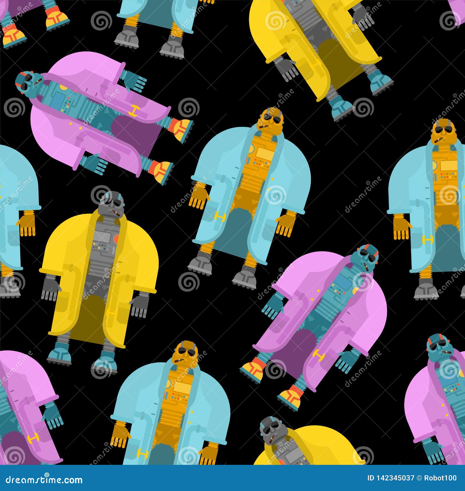 Robot in Coat Pattern Seamless. Cyborg Topcoat Background Stock Vector ...