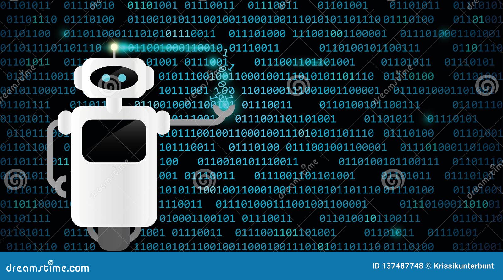 Robot Collects Binary Code Web Cyber Technology Stock Vector