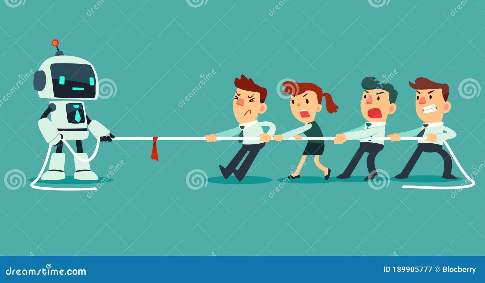 Robot Competing in Tug of War Competition with Business People Stock ...