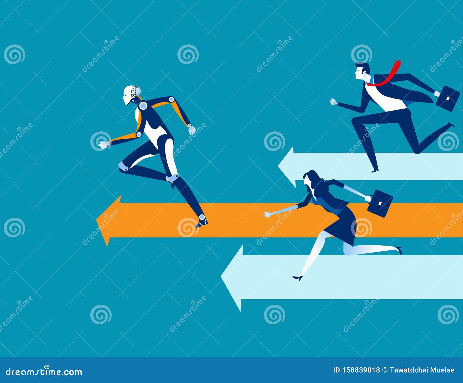 Robot Competition Human Worker and Win. Concept Business Vector, Future ...