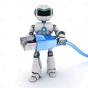 Robot and computer cable stock illustration. Illustration of white ...
