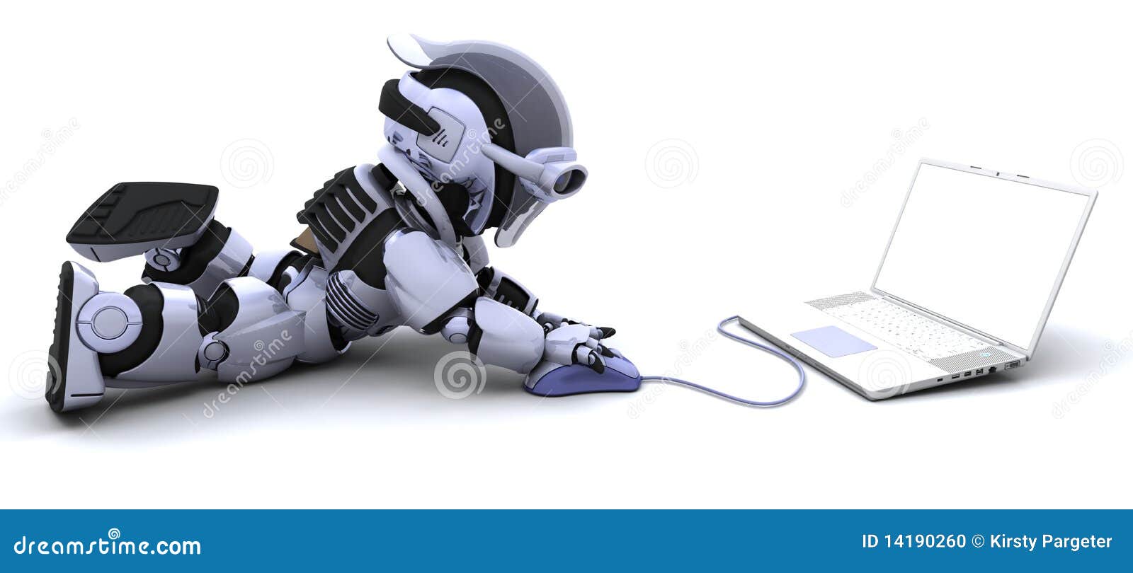 Robot with a Computer and Mouse Stock Illustration - Illustration of ...