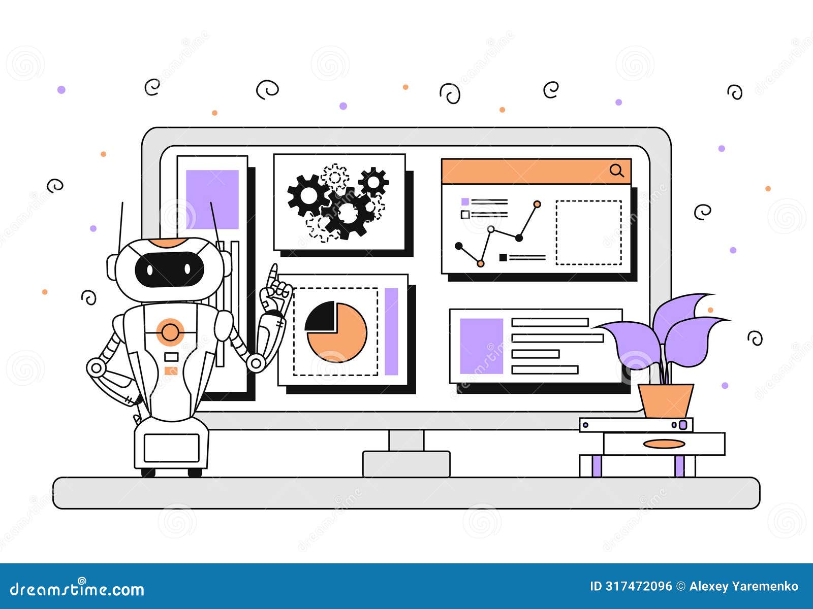 Robot and Computer Vector Simple Stock Illustration - Illustration of ...