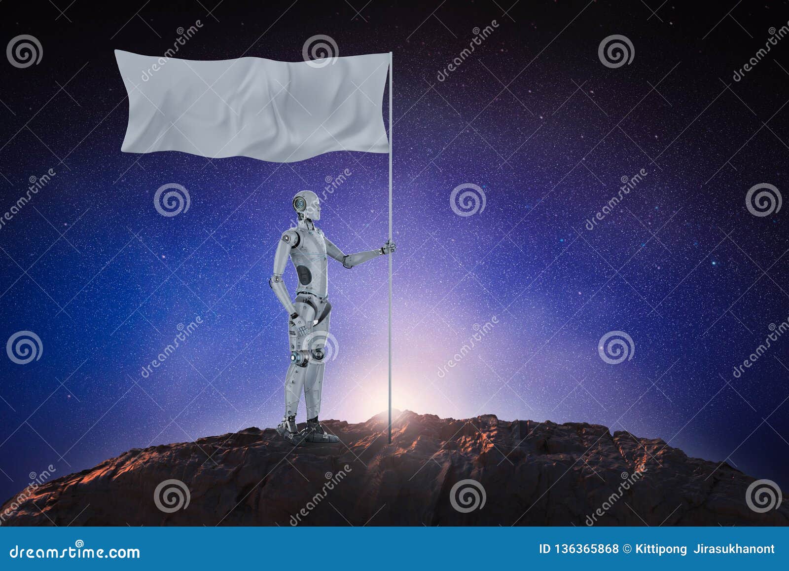 Robot Con La Bandera Blanca Stock de ilustración - Ilustración de ...