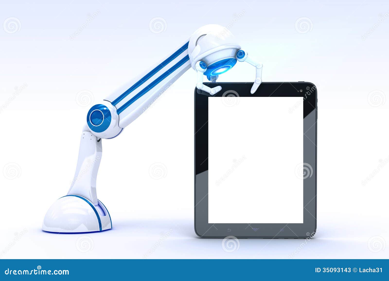 Robot con tablet stock illustration. Illustration of control - 35093143