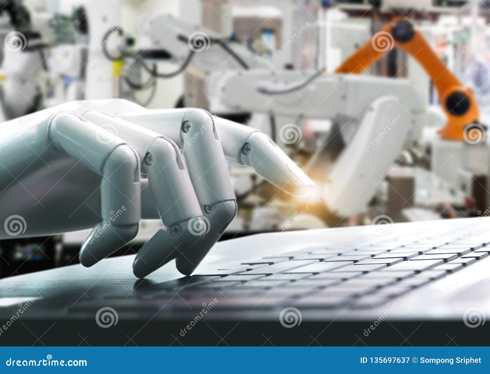 Robot Concept or Robot Hand Chatbot Pressing Computer Keyboard Enter ...