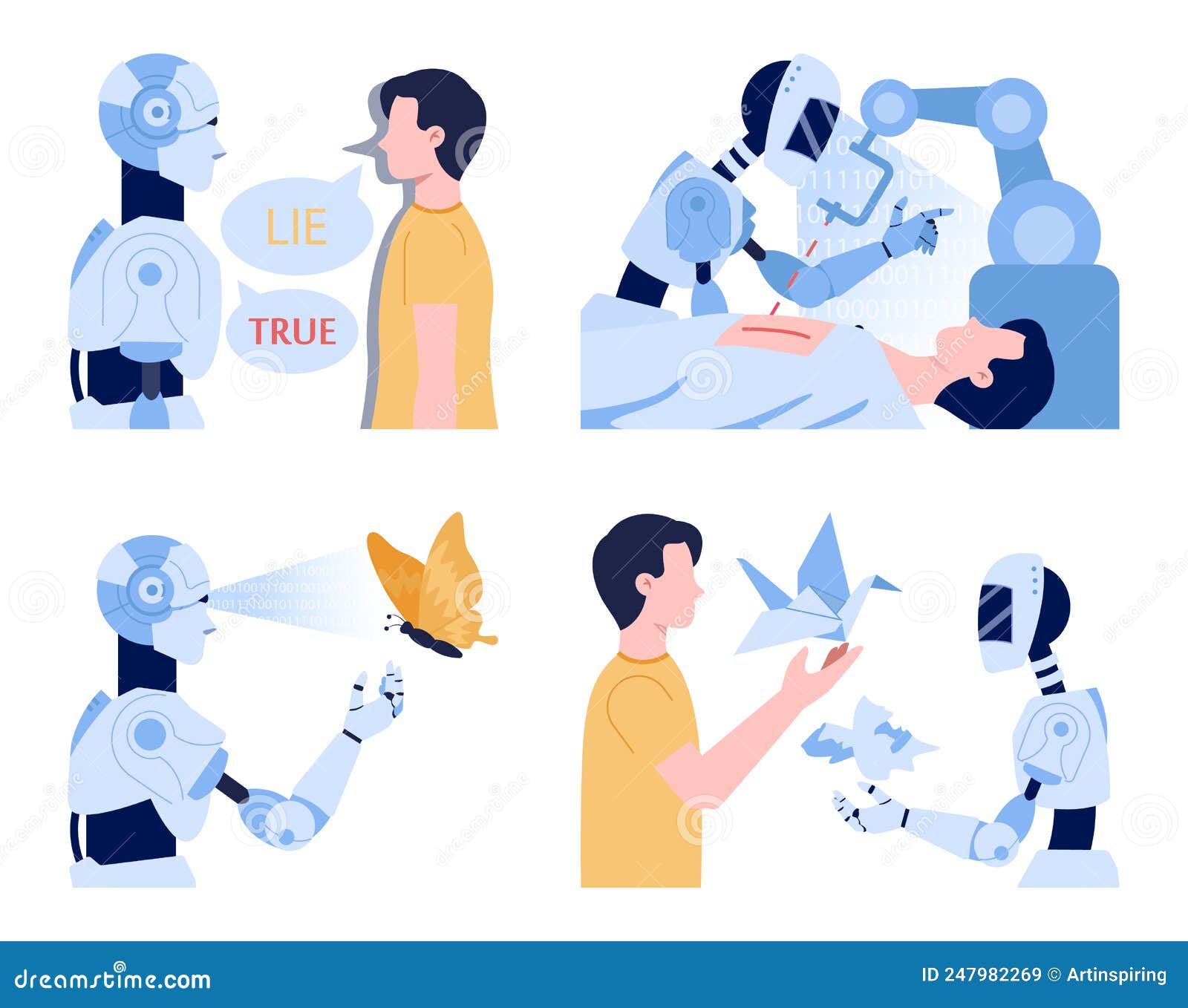 Robot Concept Set. Artificial Intelligence and Human Synergy, Cyborg ...