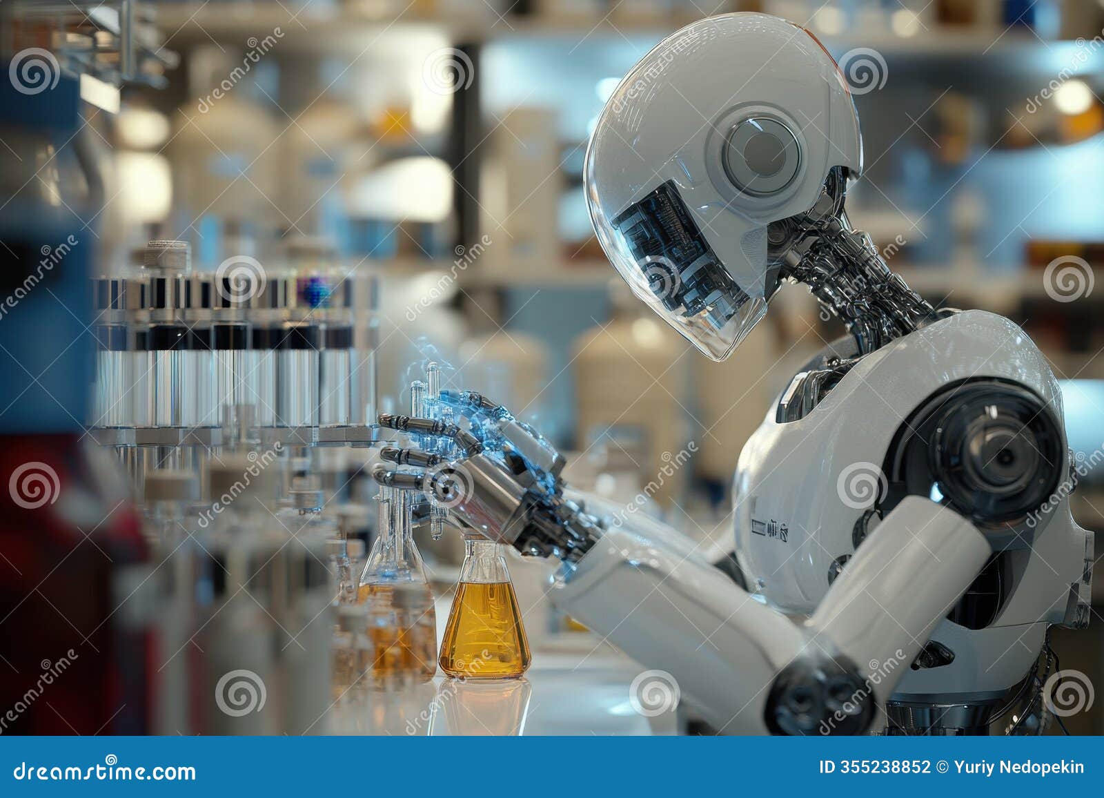 Robot Conducting Experiments in a Futuristic Laboratory Setting Stock ...