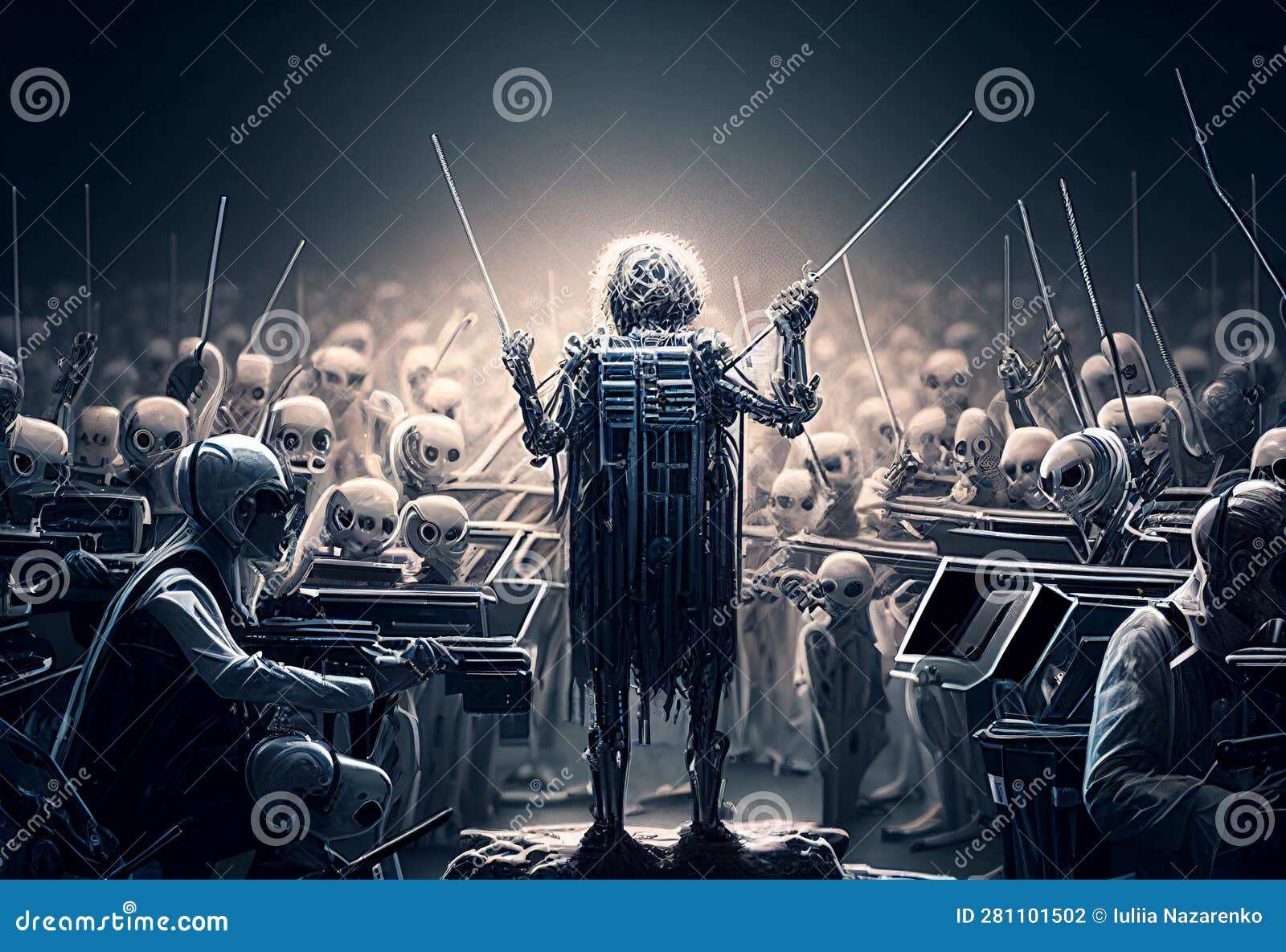Robot Conductor Leads a Robotic Orchestra. AI Generated Stock ...