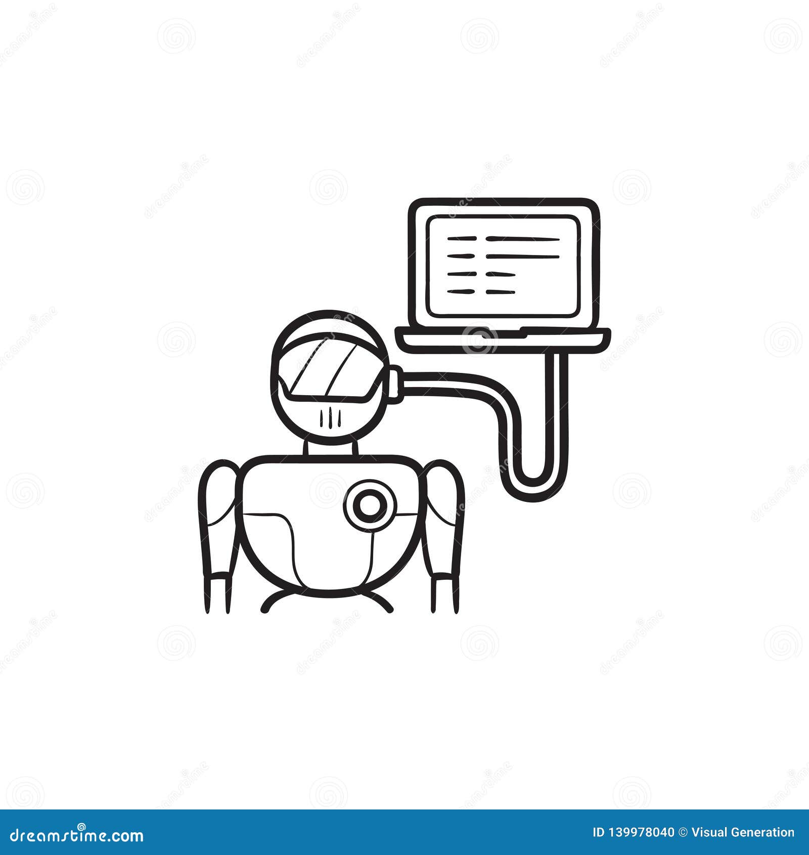Robot Connected To Laptop Hand Drawn Outline Doodle Icon. Stock Vector ...