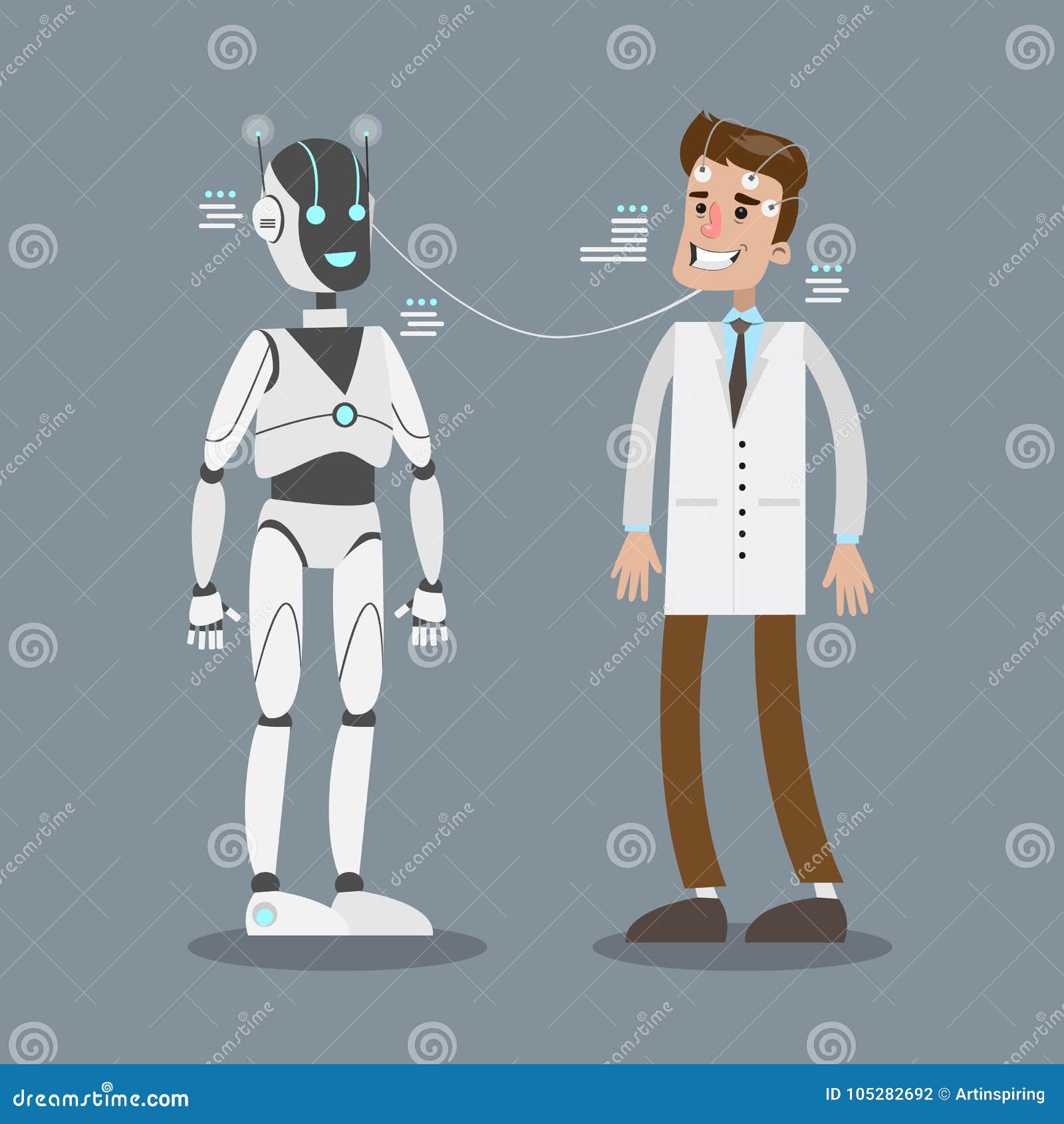 Robot connecting with man. stock vector. Illustration of industry ...
