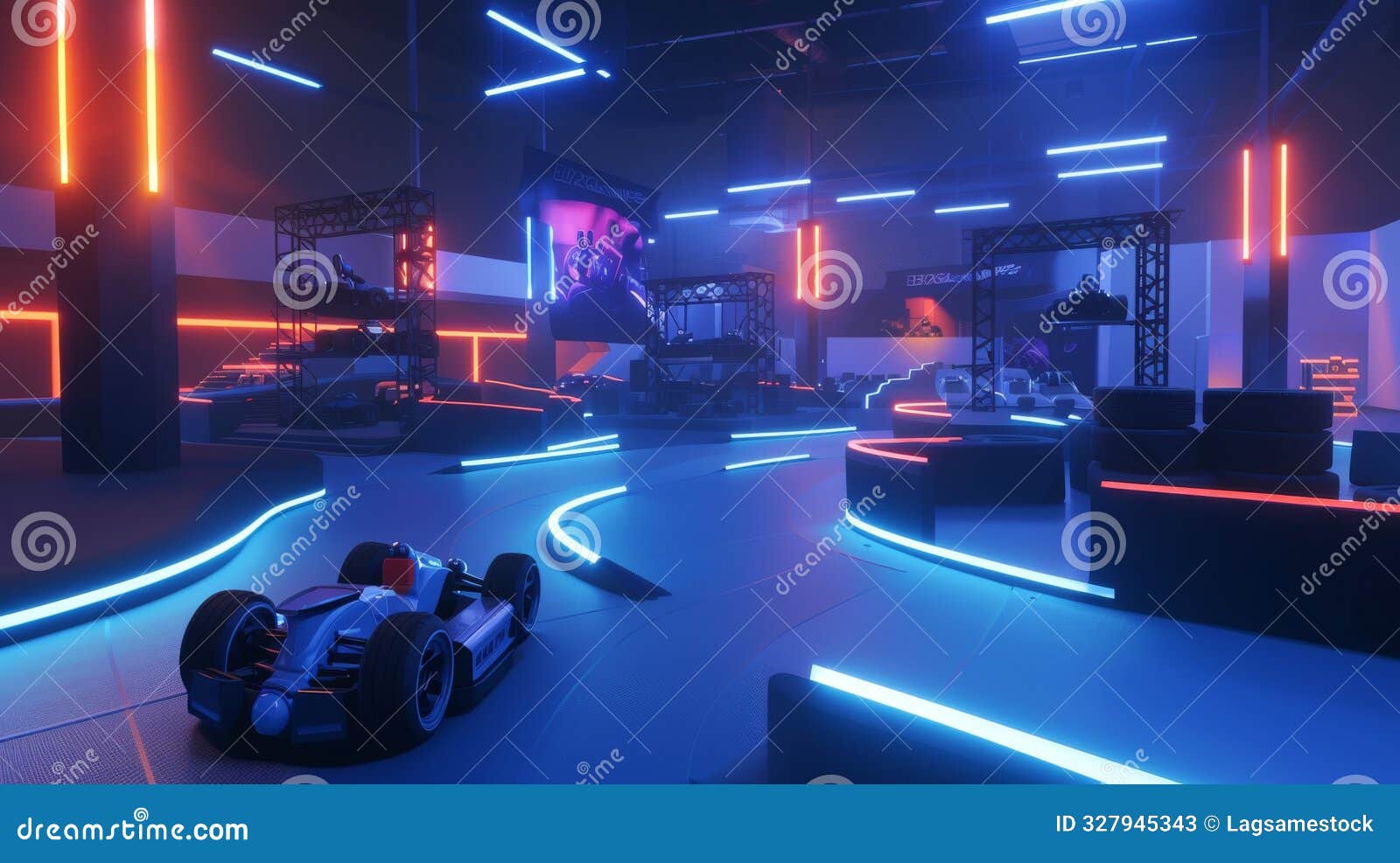 A Robot Constructing an Elaborate Kart Racing Circuit Stock ...