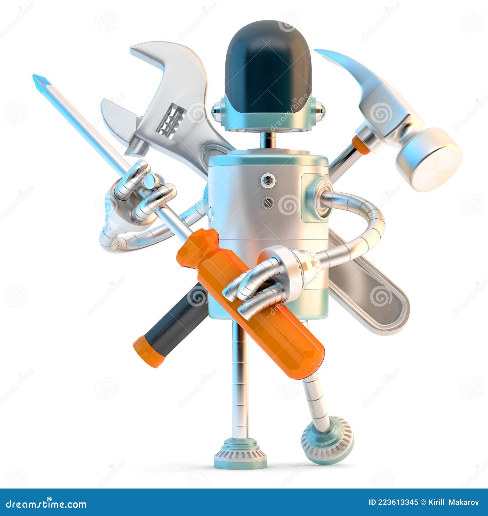 Robot with Construction Tools. 3D Illustration Stock Illustration ...