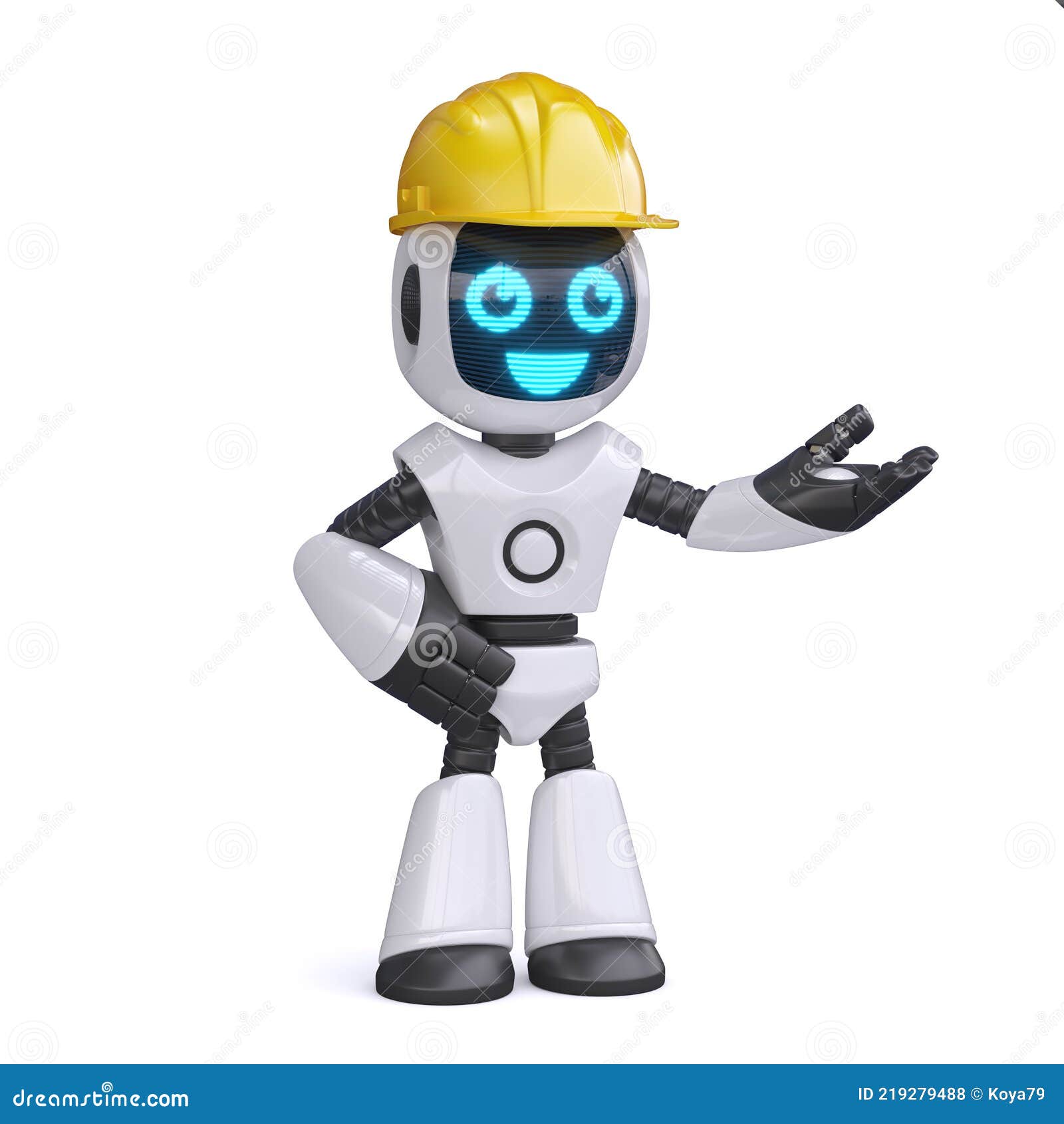 Robot Construction Worker, Robot With Yellow Hard Hat Holding Steel ...