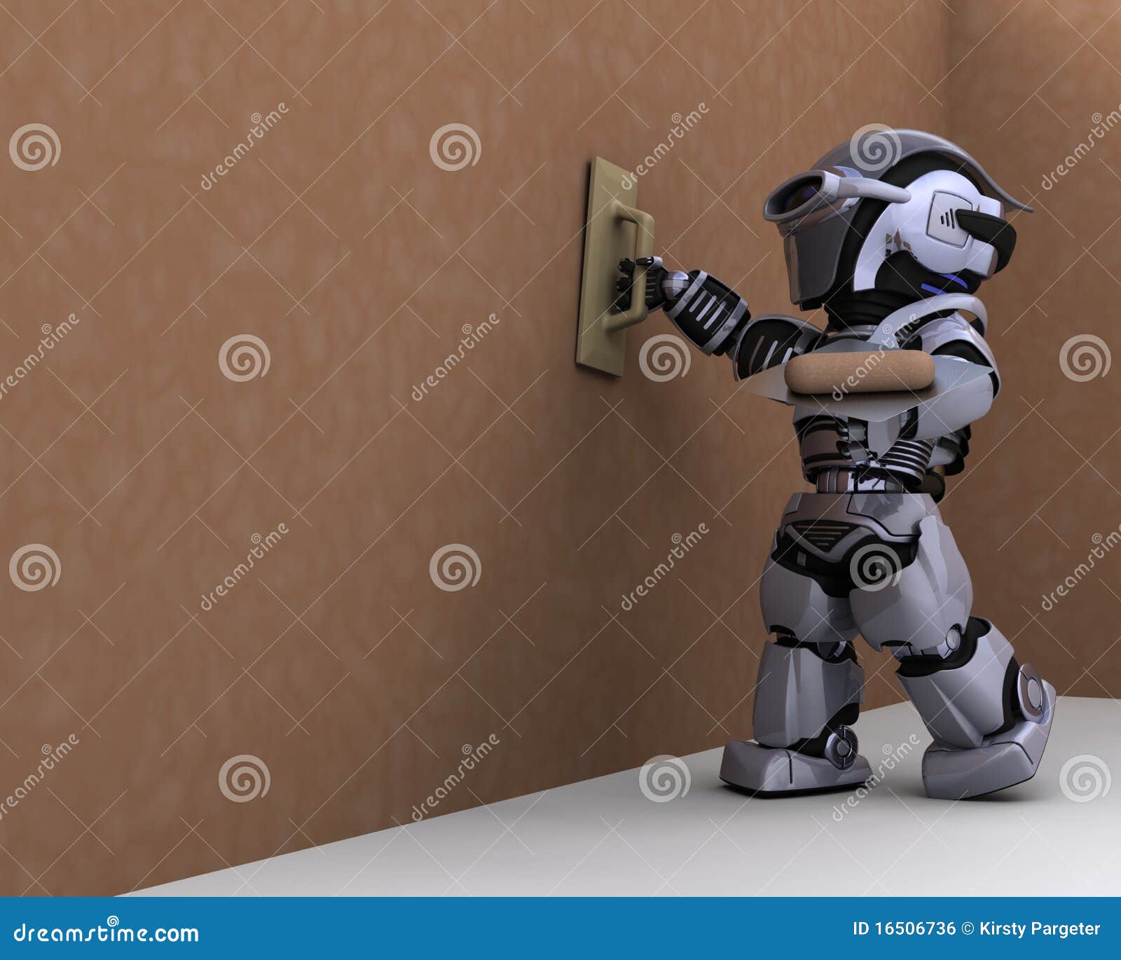 Robot Contractor Plastering a Drywall Stock Illustration - Illustration ...