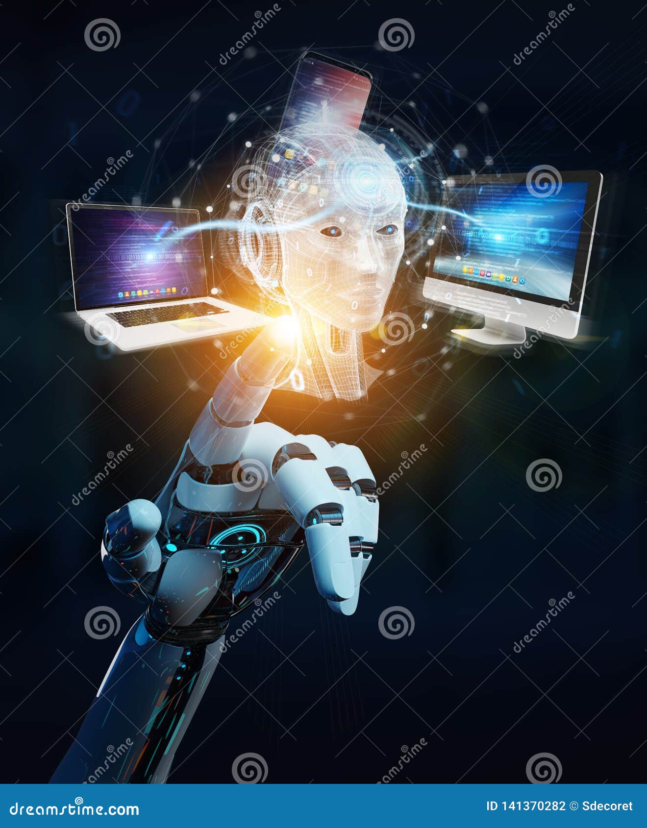 Robot Controlling Modern Devices Interface System 3D Rendering Stock ...