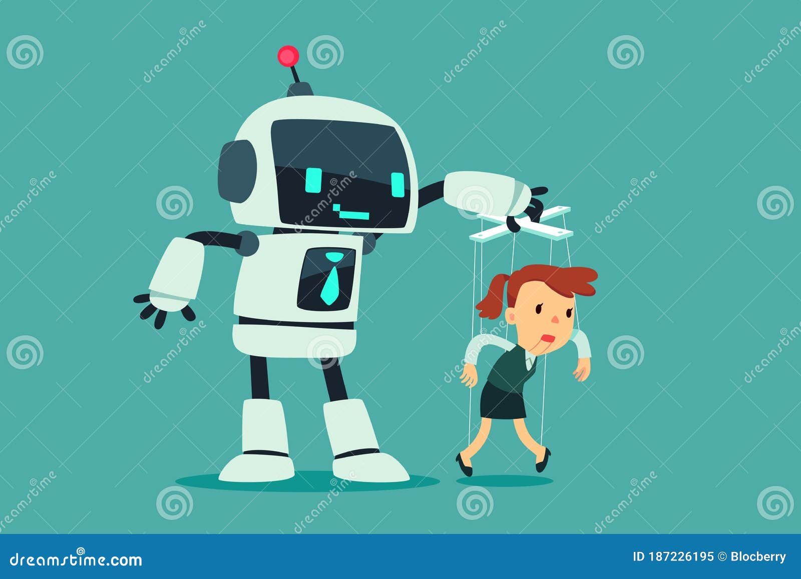 Robot Controlling Puppet Businesswoman Stock Vector - Illustration of ...