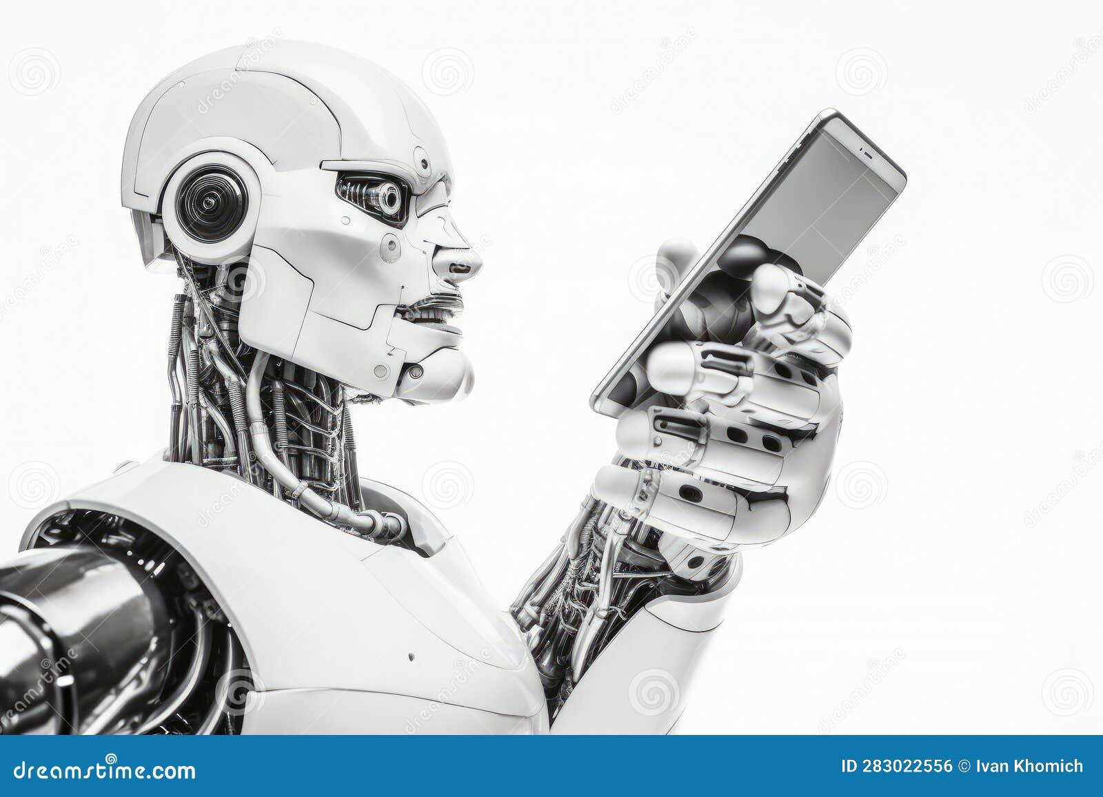 The Robot Controls, Writes on the Phone, Tablet. Stock Illustration ...