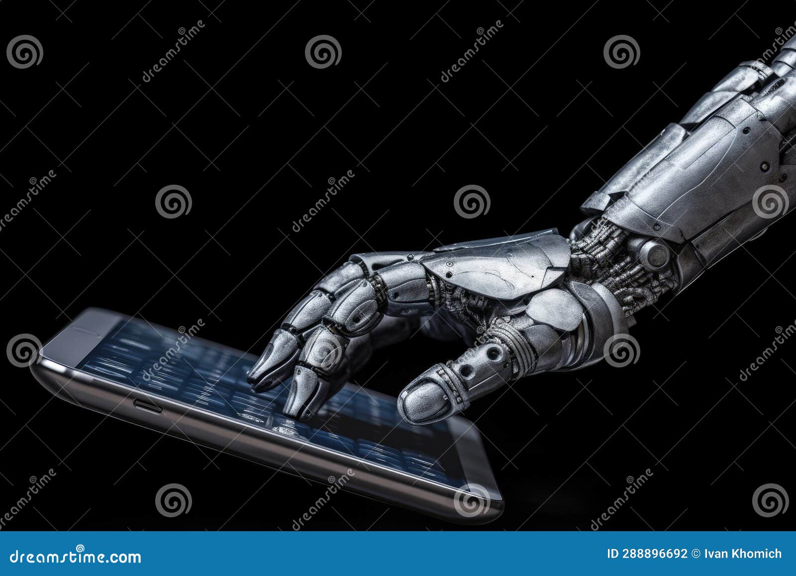 The Robot Controls, Writes on the Phone, Tablet. Stock Photo - Image of ...