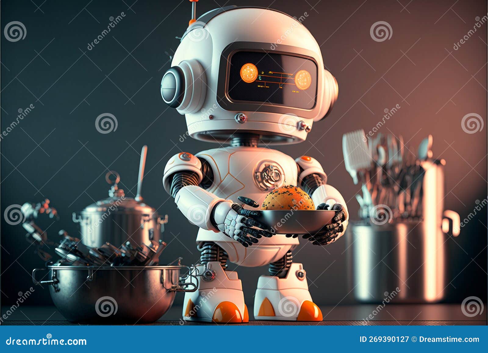 Robot Cook Holds the Cake he Cooked Stock Illustration - Illustration ...