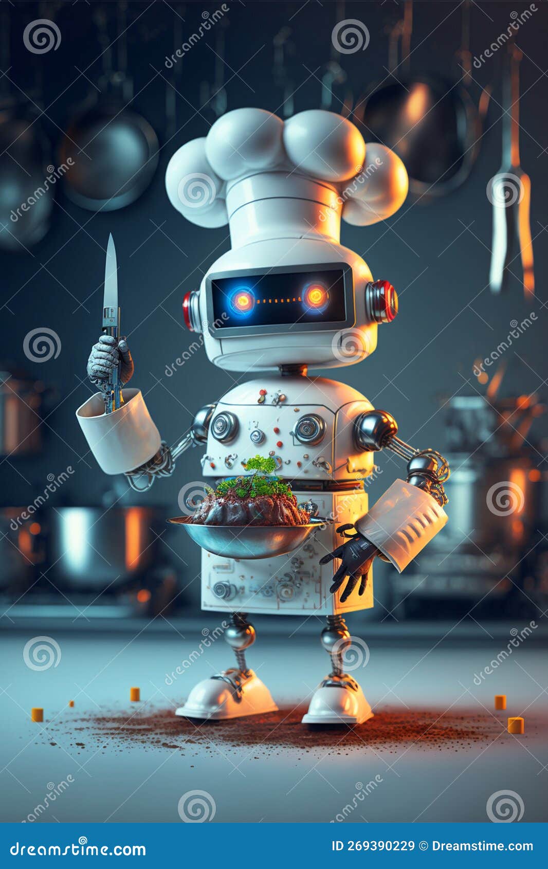 Robot Cook Holds the Cake he Cooked Stock Illustration - Illustration ...