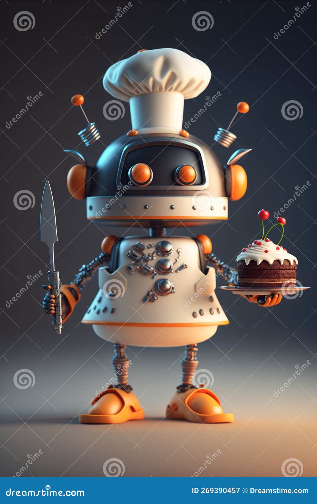 Robot Cook Holds the Cake he Cooked Stock Illustration - Illustration ...