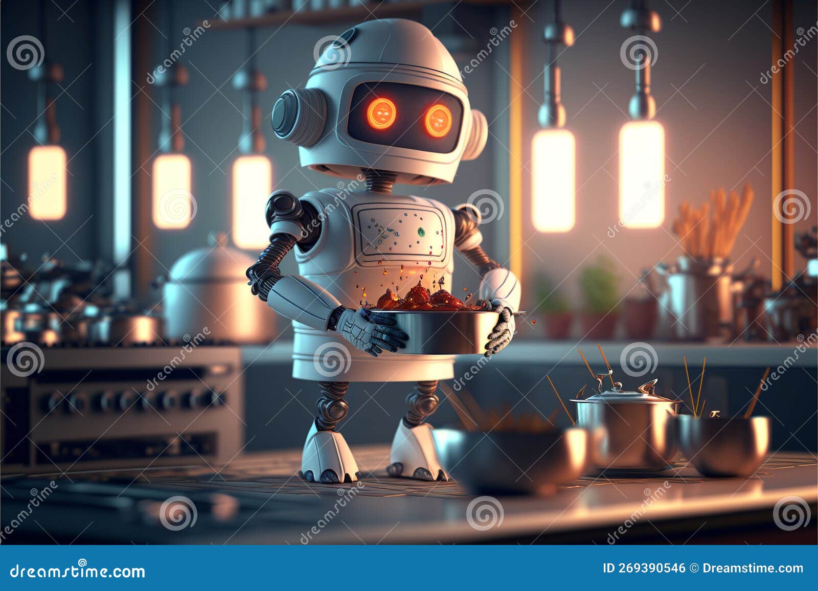 Robot Cook Holds the Cake he Cooked Stock Illustration - Illustration ...