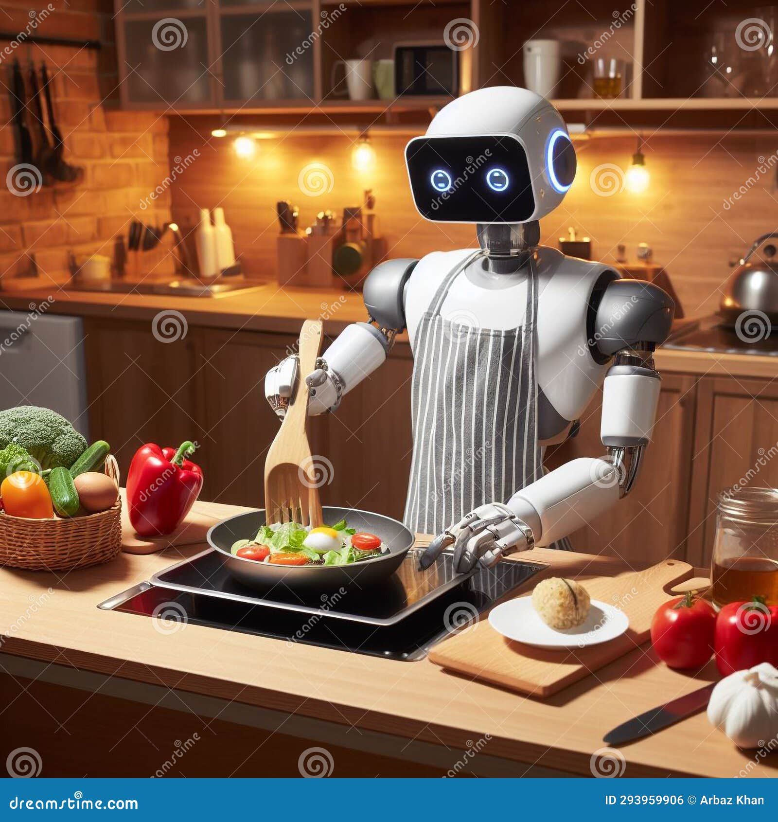 A Robot Cooking Dinner in a Kitchen. Generative Ai. Stock Illustration ...
