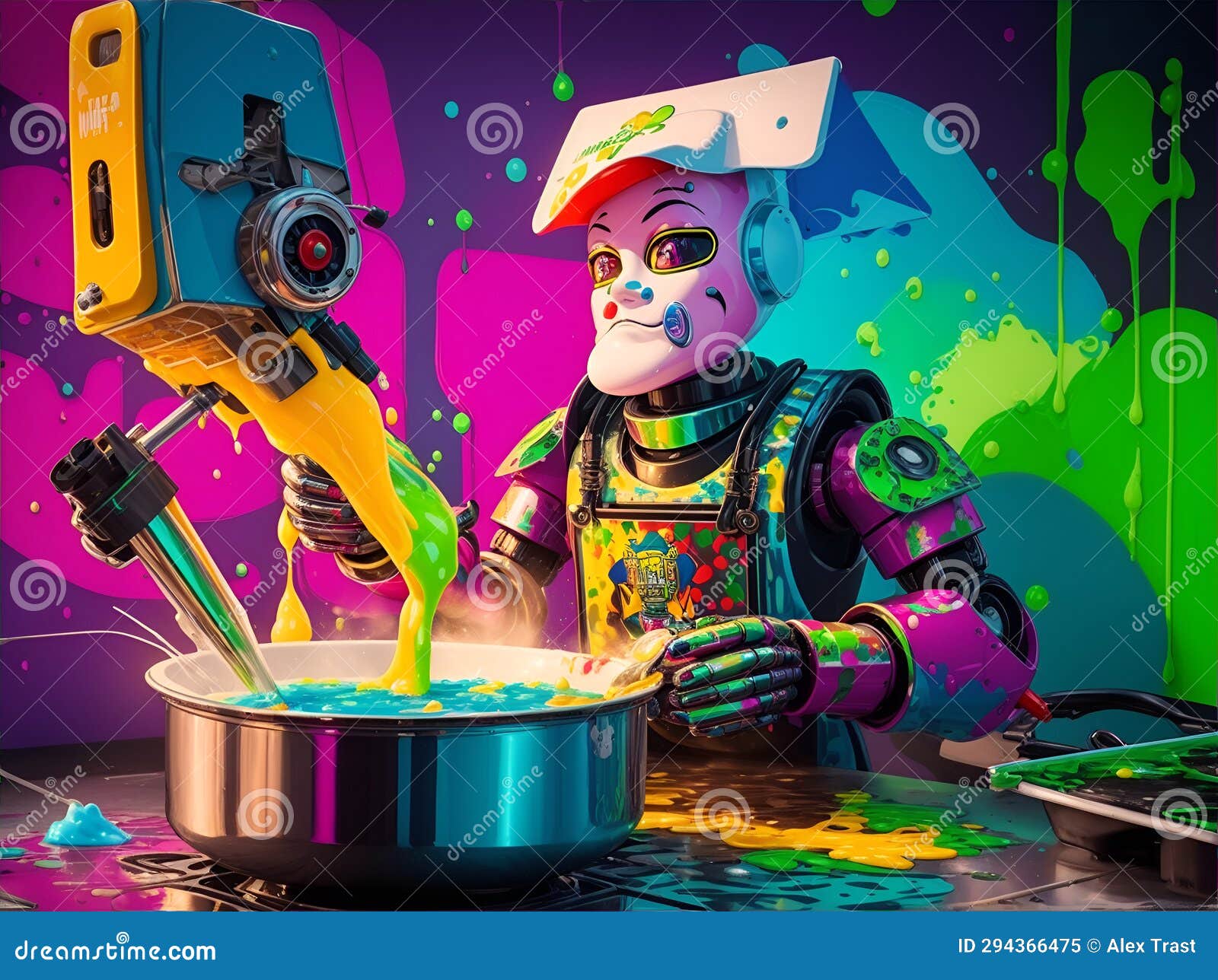 Robot Cooking in the Kitchen Stock Illustration - Illustration of ...