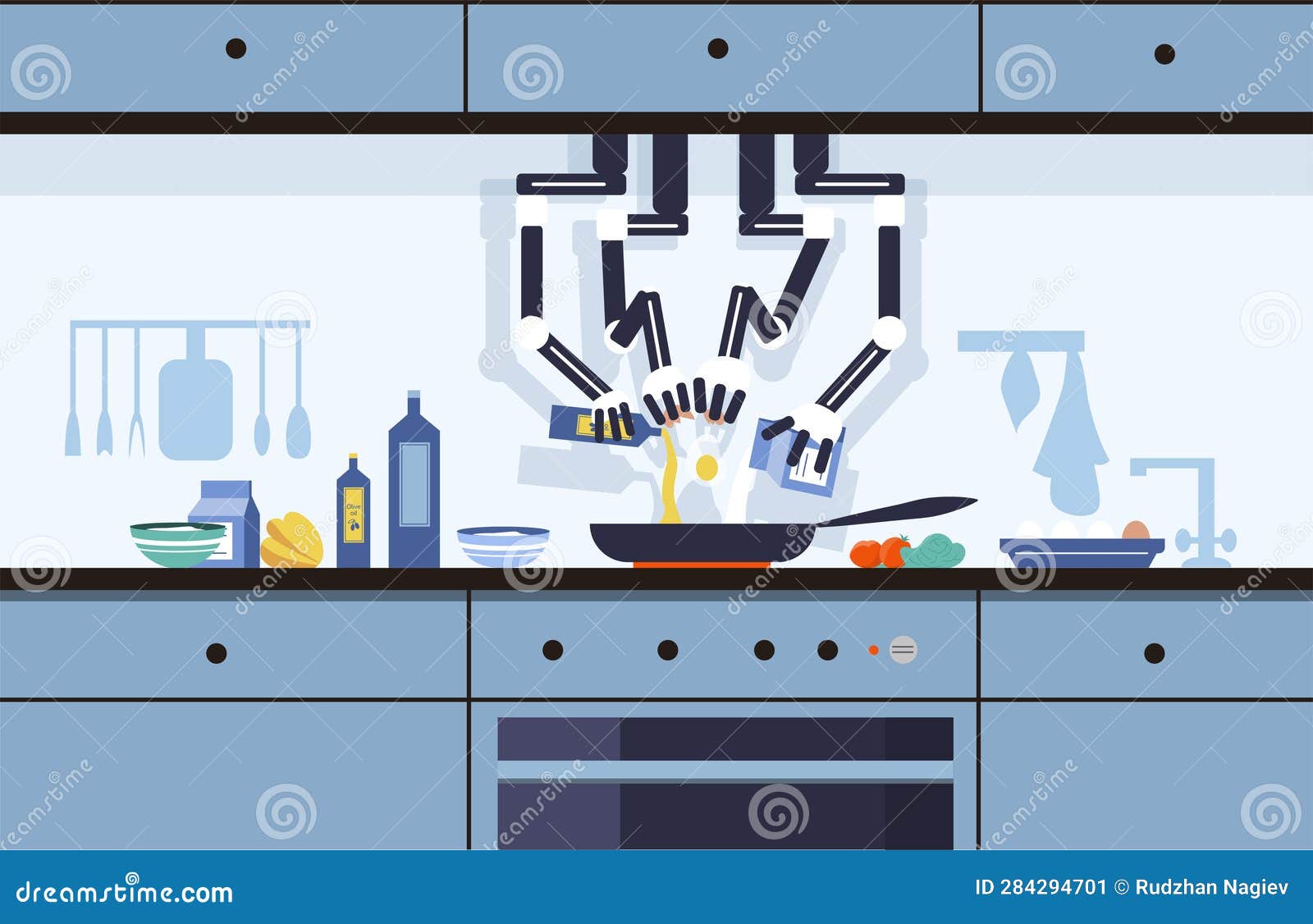 Robot Cooking at Kitchen Vector Concept Stock Illustration ...