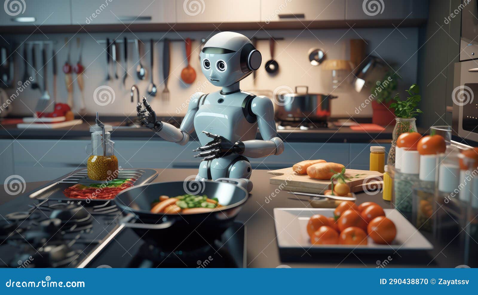 Robot Cooks the Food in a Modern Kitchen. Technologies in Modern Life ...